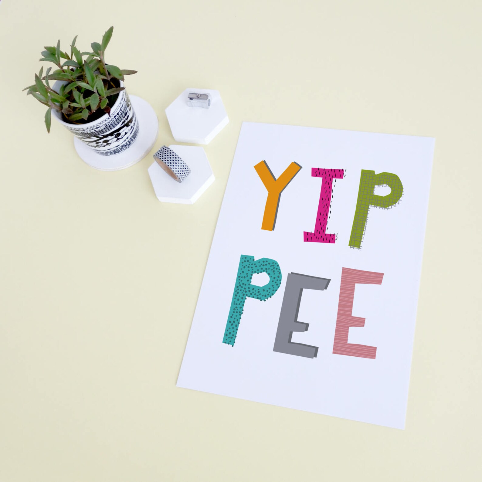 Hand Lettered Typography Print Yippee Print Colourful - Etsy