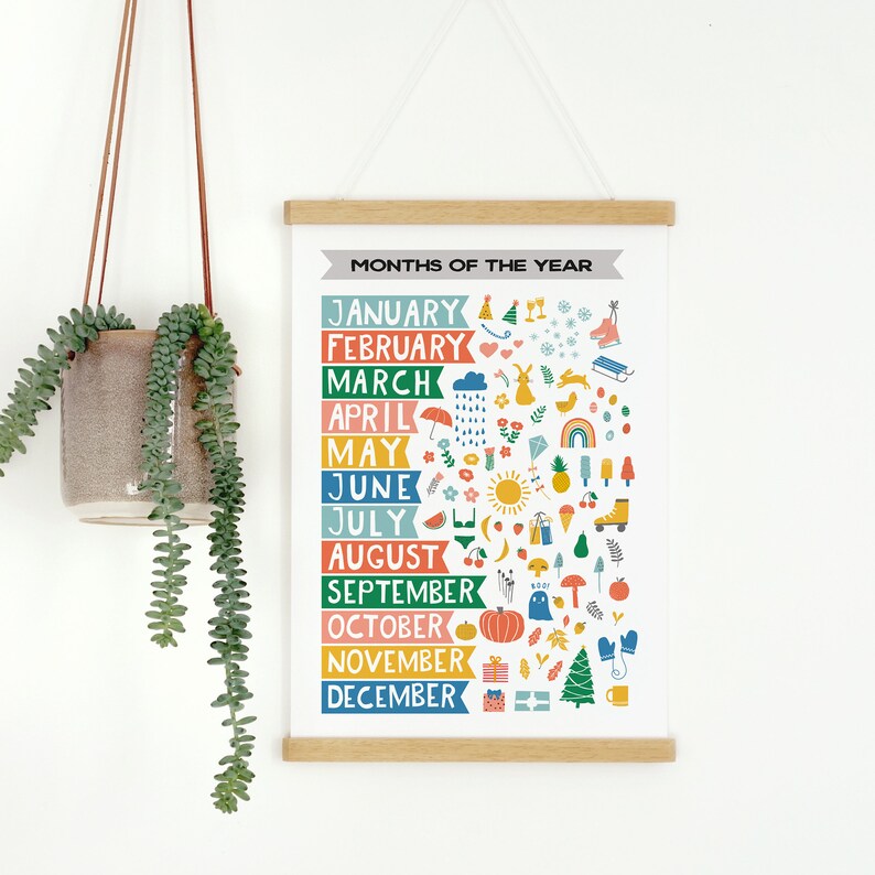 Months of the Year Illustrated Poster Montessori Poster | Etsy