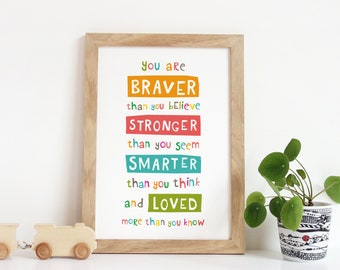 You Are Braver Than You Believe Nursery Wall Art, Kids Room Decor, Kids ...