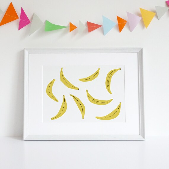 Banana Print Kitchen Wall Art Food Fruit Print Yellow | Etsy