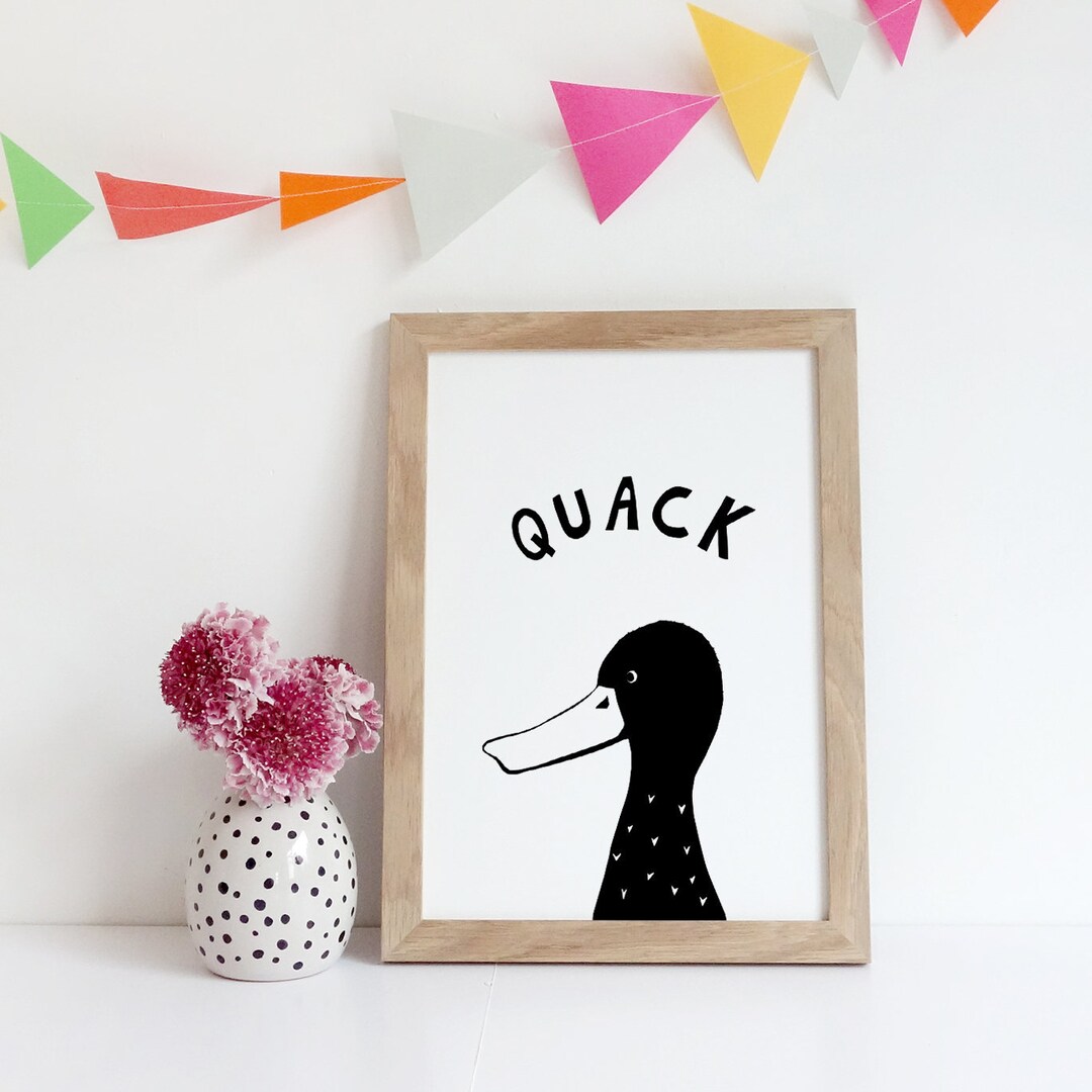 Animal Wall Art, Duck Quack Print, Monochrome Nursery Artwork, Artwork ...
