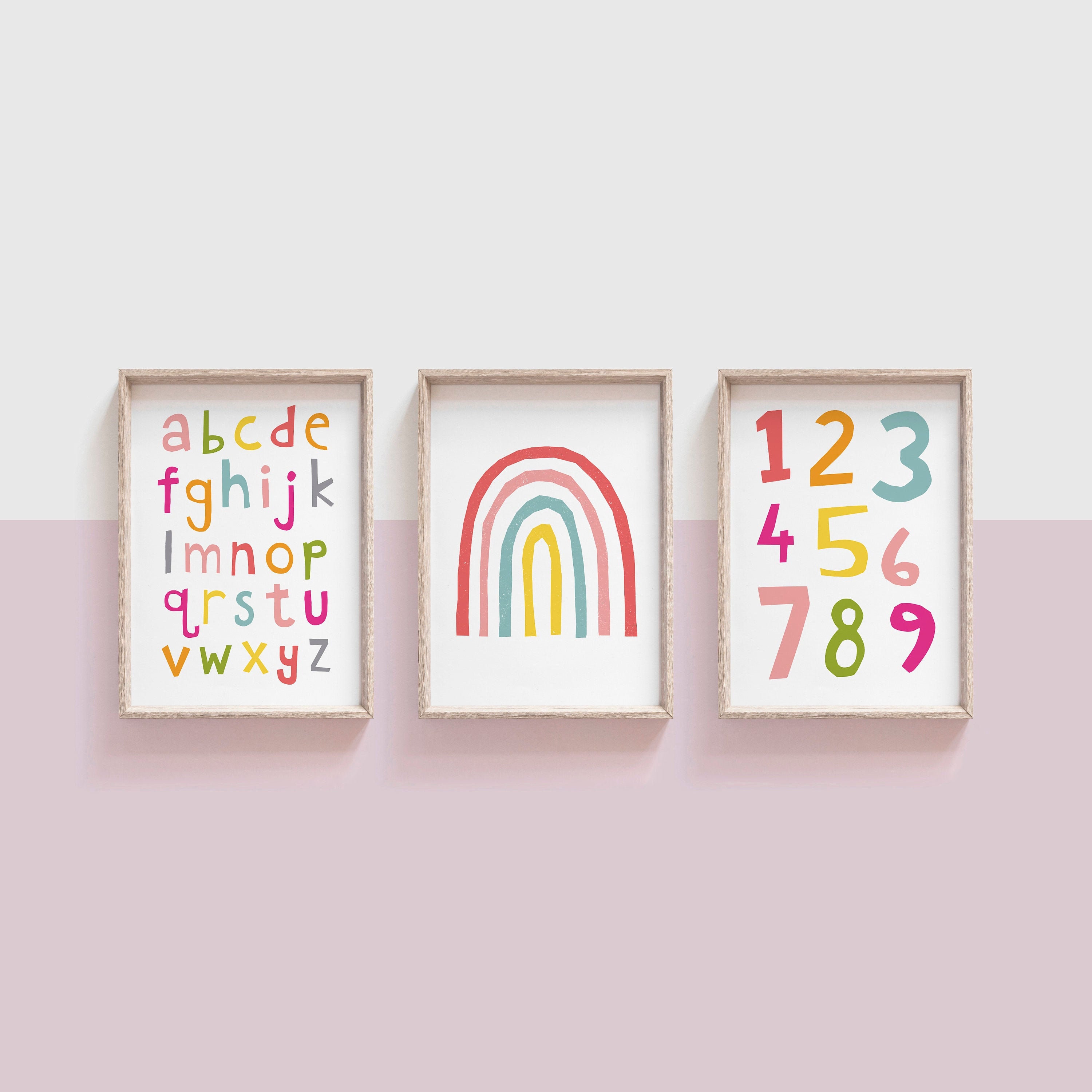 Girls Nursery Wall Art Set of 3 Pink Alphabet Poster Rainbow - Etsy