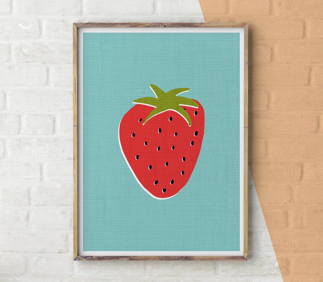 Wall Art Printable, Strawberry Print, Strawberry Colourful, Kitchen ...