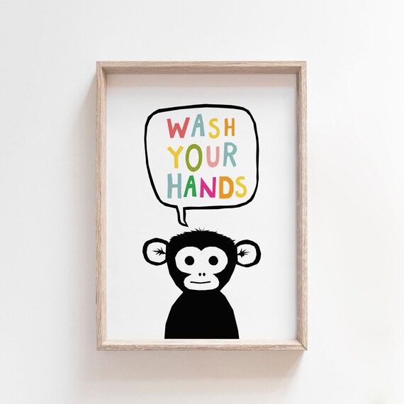 Wash Your Hands Funny Bathroom Print Monkey Printable Kids | Etsy