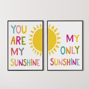 You Are My Sunshine Print Set of 2, Playroom Prints Set, Girls Nursery ...