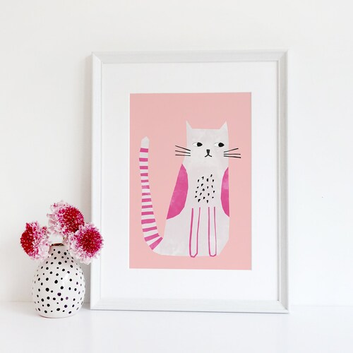 Printable Nursery Wall Art Pink Cat Print Baby Girls Room - Etsy
