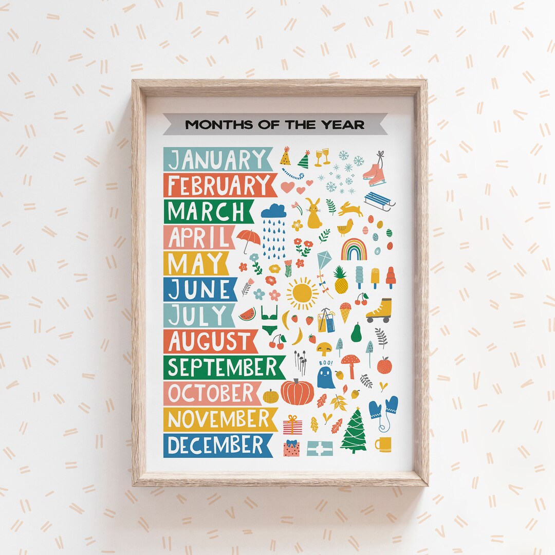 Months of the Year Illustrated Poster, Montessori Poster, Classroom ...