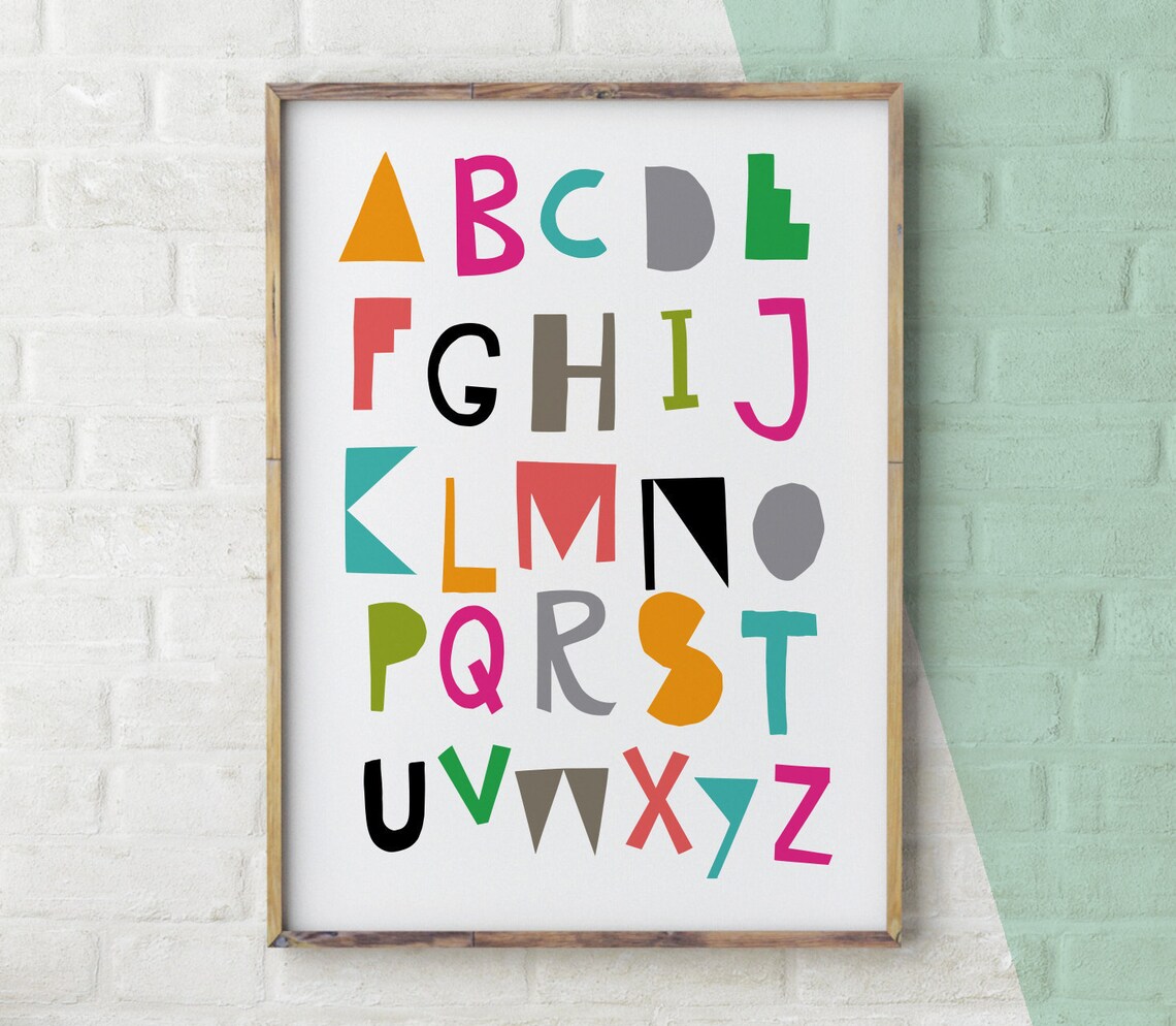 Alphabet Poster Nursery Art Alphabet Print Colourful - Etsy