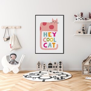 Hey Cool Cat Print, Cat Wall Print Kids, Printable Cat Art, Kitten ...