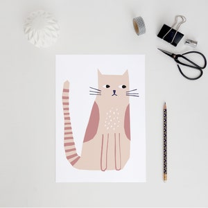 Pink Cat Print, Nursery Art Print, Cute Cat Art, Animal Lover Gift ...