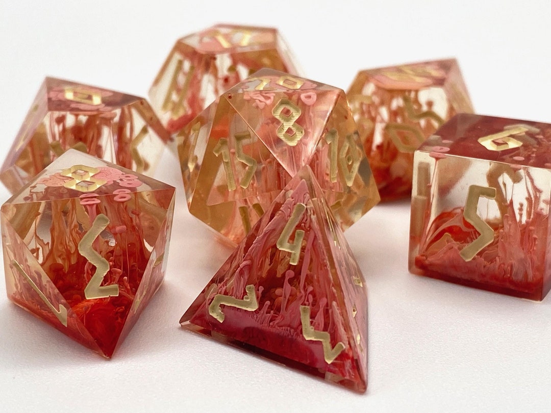 Blood and Bone - 7 Piece Polyhedral Dice Set, Sharp Edge Resin Dice Set ...