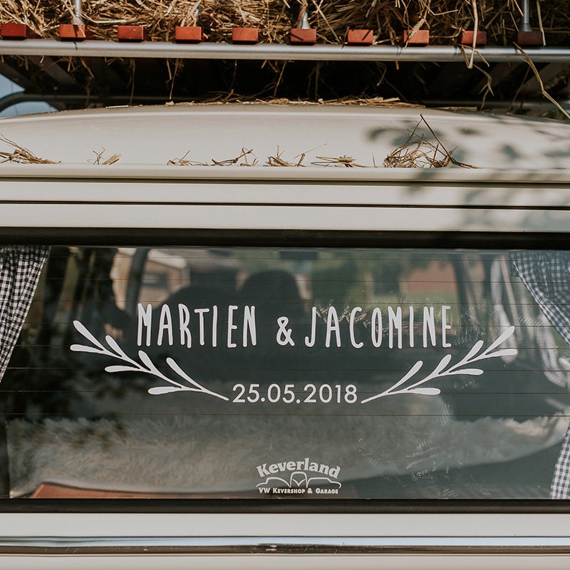 Long Wreath Wedding Car Decor Sticker - Just Married Sticker - Wedding ...