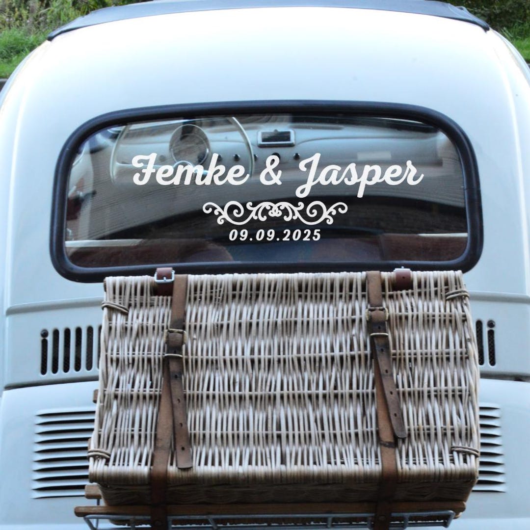 Vintage Flourish Wedding Car Decal • Elegant Personalized Name & Date ...