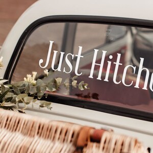 Just Hitched Sign - Wedding Car Sticker - Getaway Car Decal - Etsy