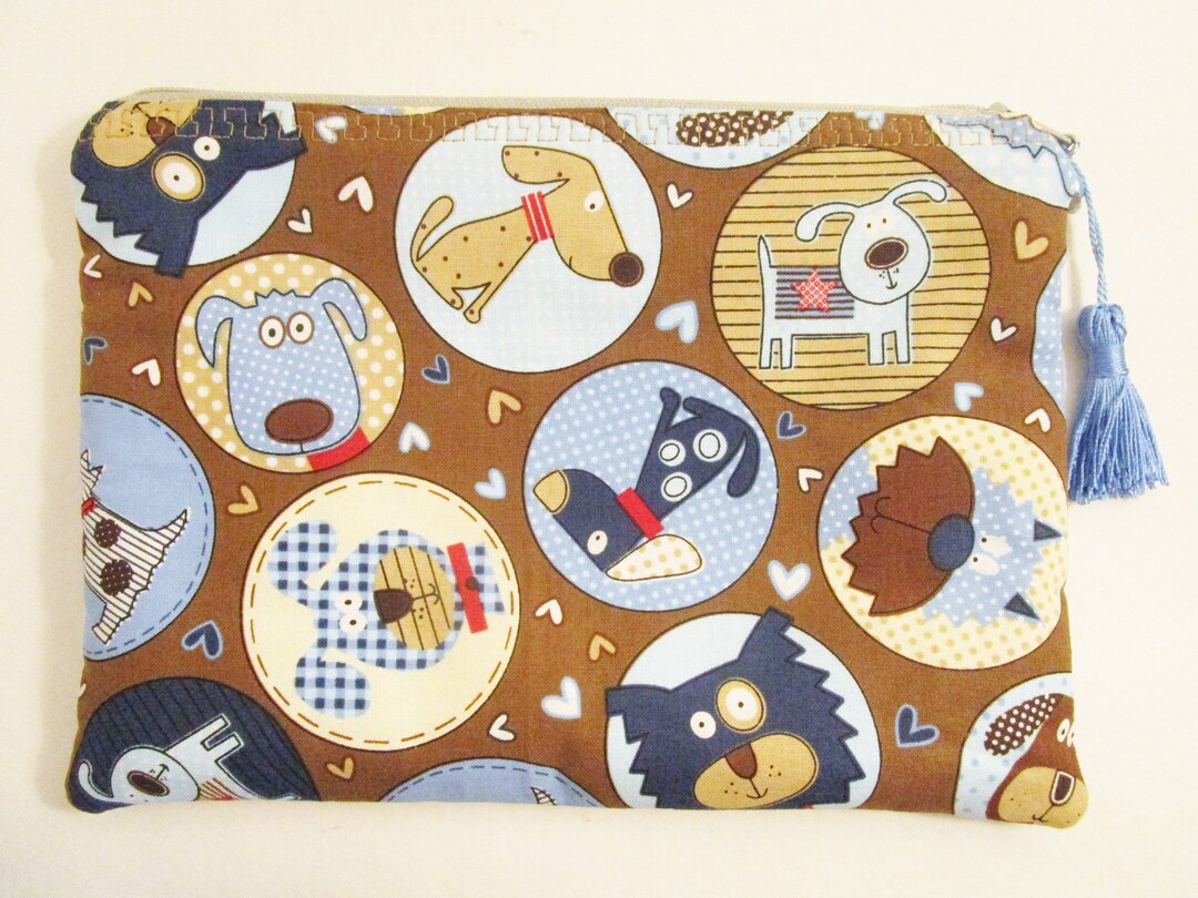 Padded Zipper Pouch: Dog Print Travel Bag With Tassel (6x9) - Etsy