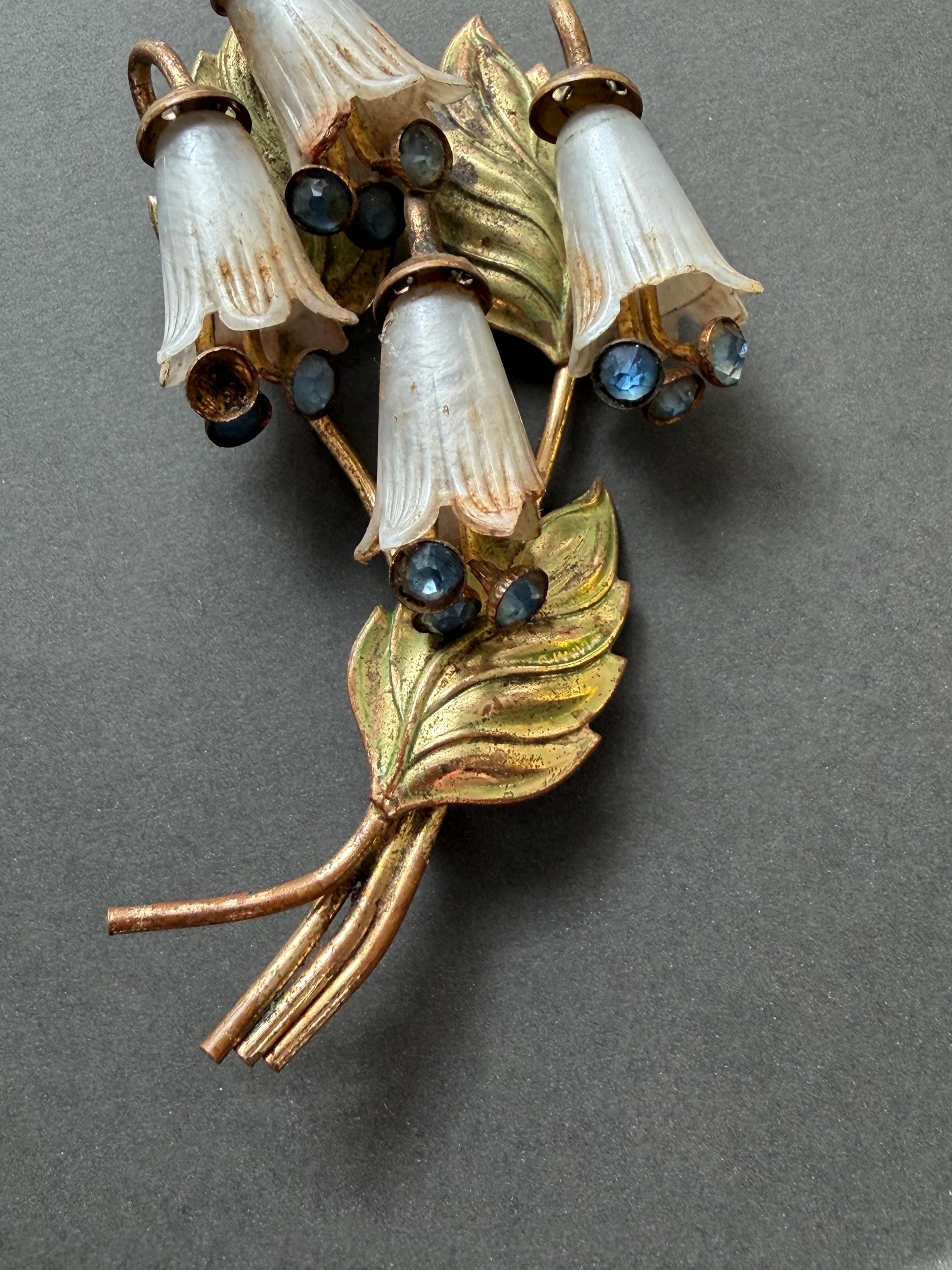 Vintage Early Miriam Haskell Book Blue Rhinestone Bellflower Brooch ...