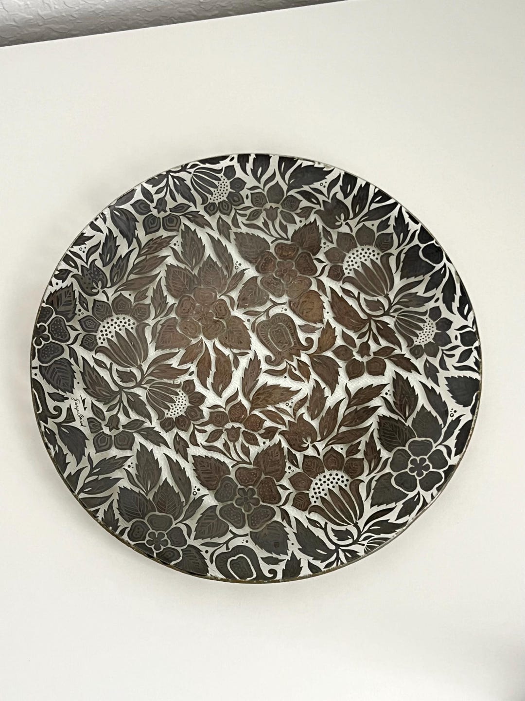 Vintage George Briard Round Floral Silver Overlay Large Glass Plate ...