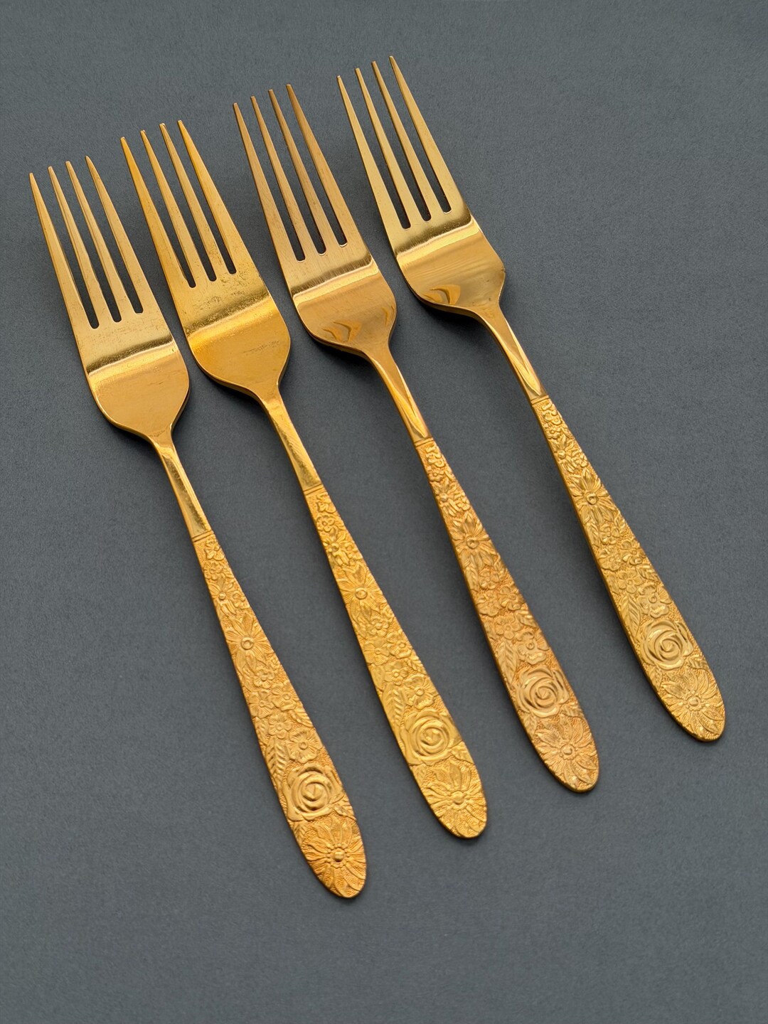 Vintage Golden Ware Rose Daisy Floral Pressed Dinner Forks Set of 4 - Etsy