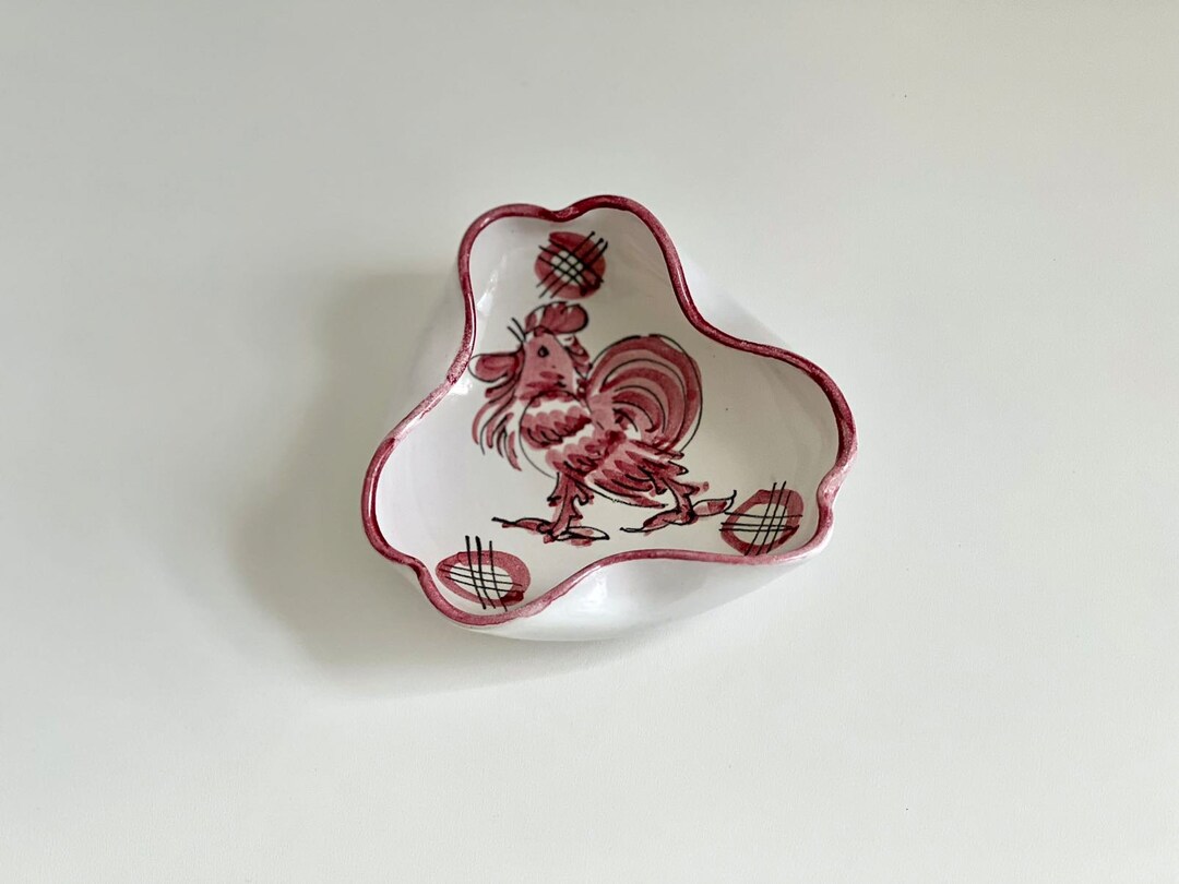 Vintage Italy Red Rooster Hand Painted Pottery Ashtray Ring Dish ...