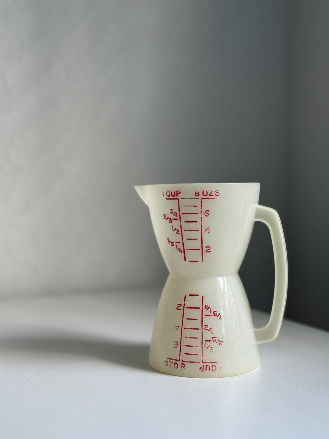 Vintage Cream White 1 Cup Two Side Double Wet Dry Plastic Measuring Cup ...