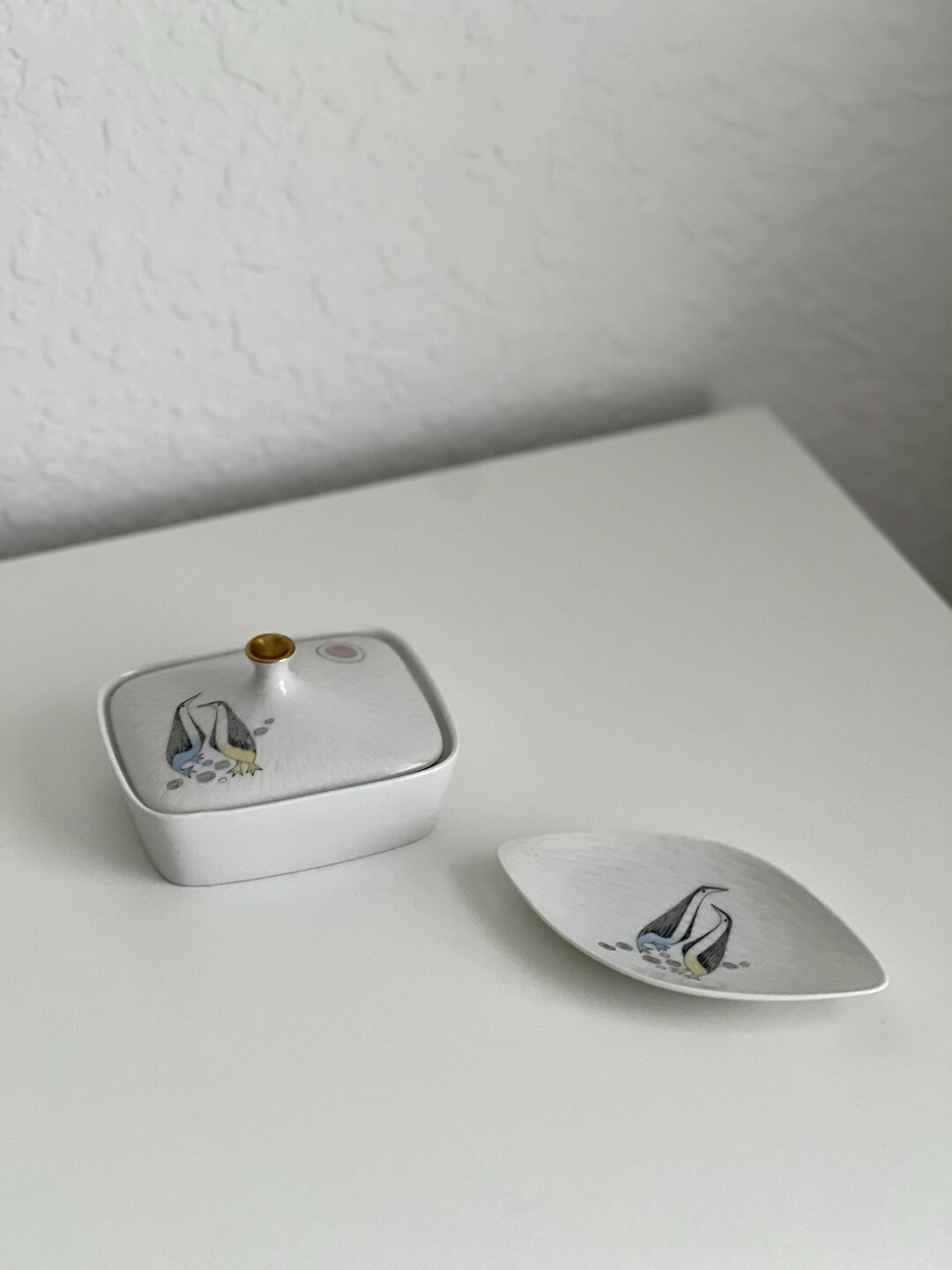 Vintage Rosenthal Inka Penguin Porcelain Ring Dish and Trinket Box With ...