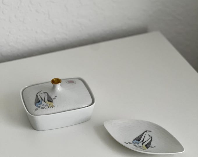 Vintage Rosenthal Inka Penguin Porcelain Ring Dish and Trinket Box With ...
