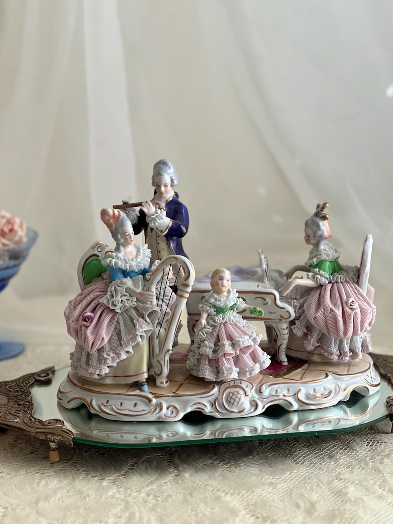 Vintage Dresden Musician Family Lace Porcelain Ceramic Figurine - Etsy