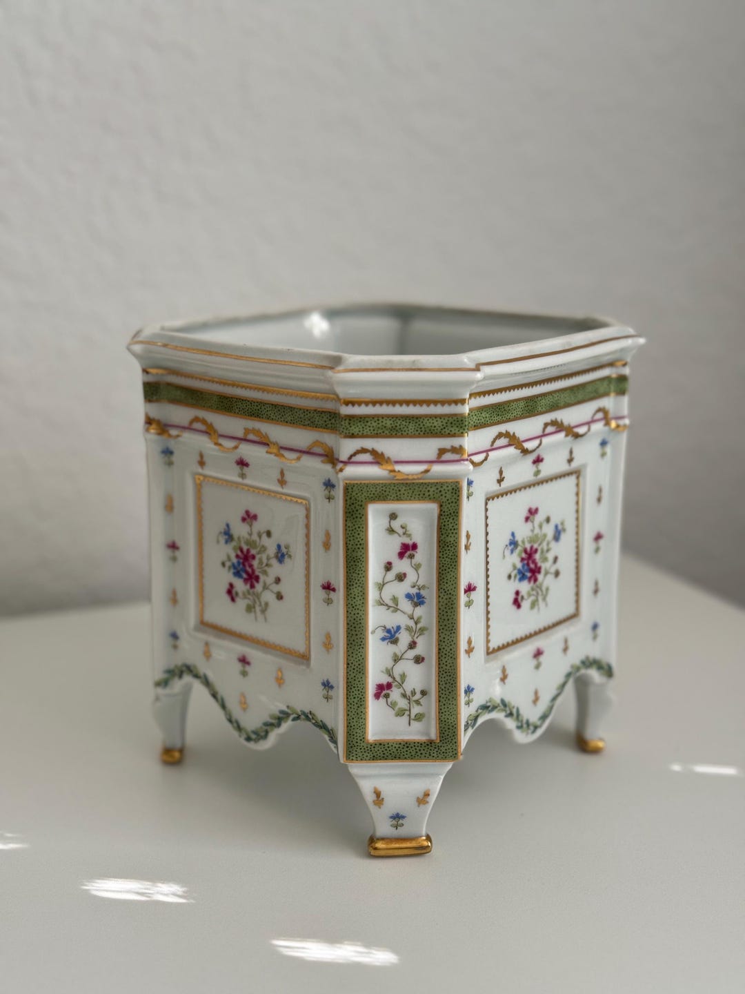 Vintage Haviland Limoges France Vieux Paris Green Cachepot Square ...