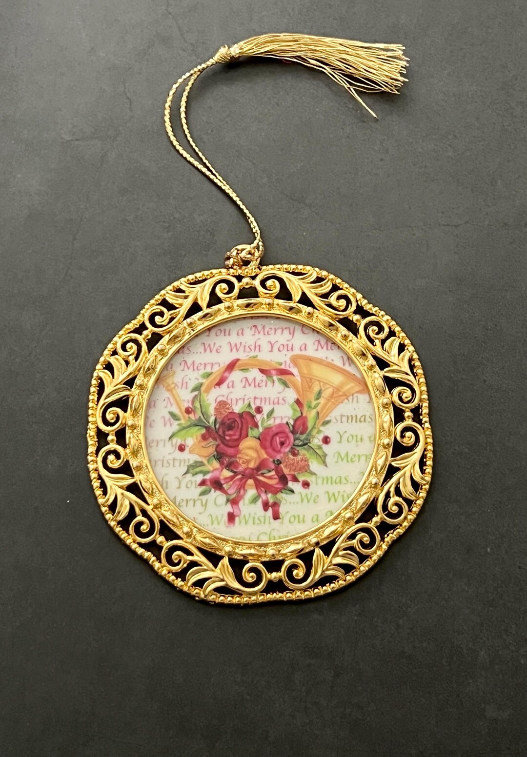 Royal Albert Golden Frame Old Country Rose Merry Christmas Ornament - Etsy