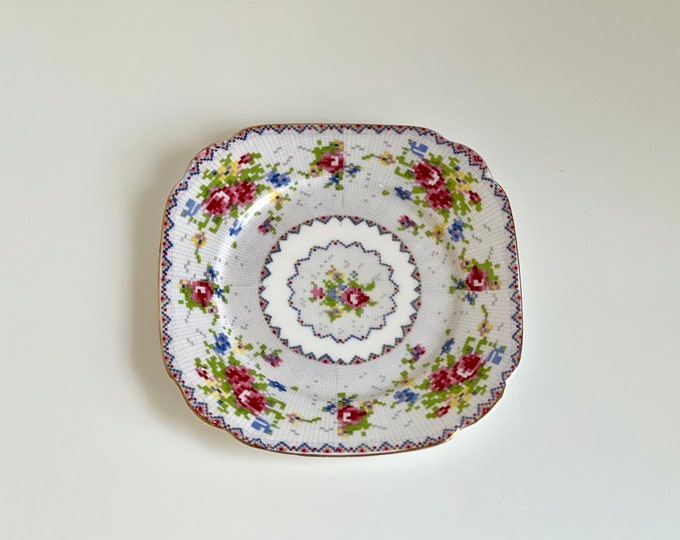 Vintage England Royal Albert Petit Point Needlepoint Rose Square Bread ...