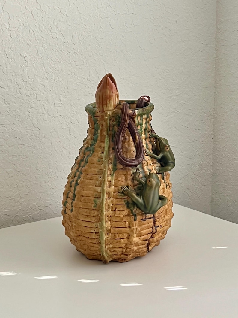 Vintage Frogs Lotus Woven Basket Shaped Pottery Vase - Etsy