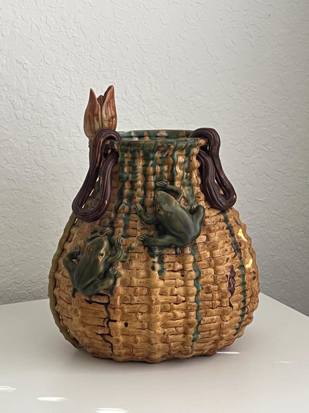 Vintage Frogs Lotus Woven Basket Shaped Pottery Vase - Etsy