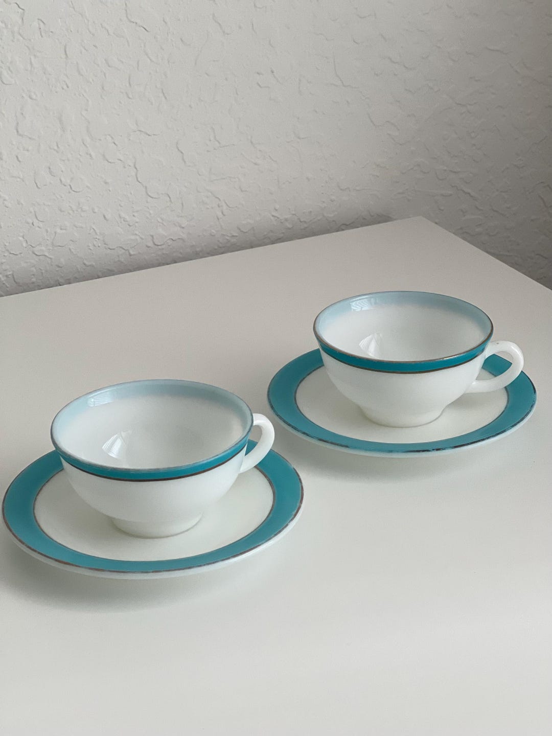 Set of 2 Vintage Pyrex Blue Milk Glass Cups & Saucers - Etsy