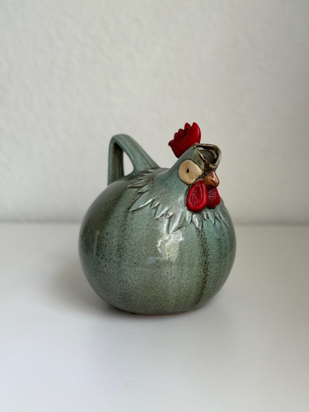 Vintage Light Green Ceramic Rooster Pitcher - Etsy