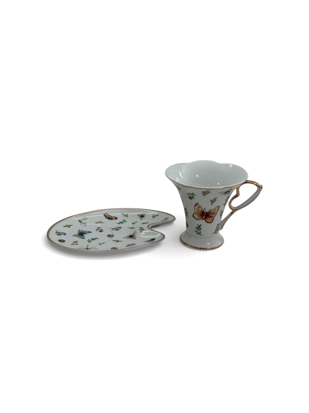 Discontinued Italian Design Porcelain Butterfly Bees Cup Saucer Coffee ...