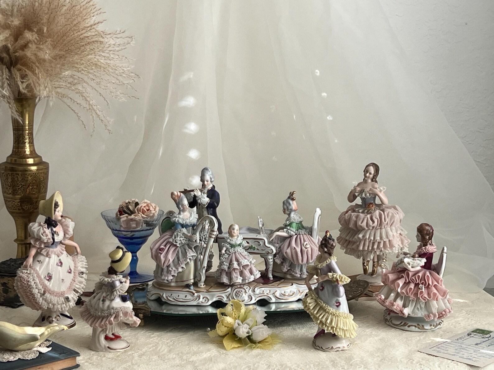 Vintage Dresden Musician Family Lace Porcelain Ceramic Figurine - Etsy