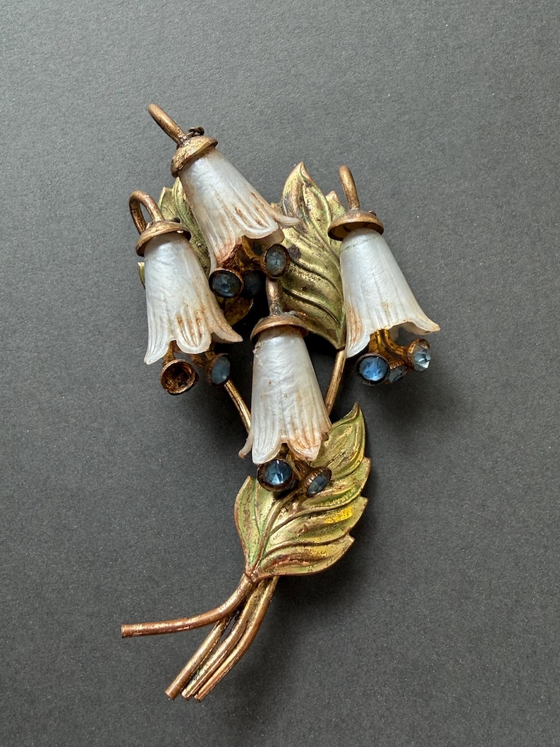 Vintage Early Miriam Haskell Book Blue Rhinestone Bellflower Brooch ...