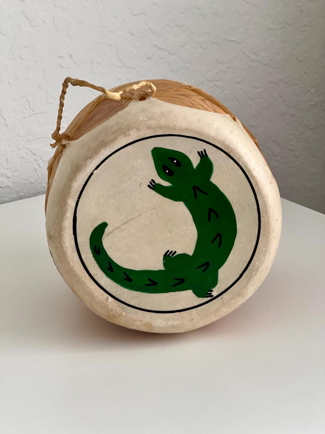 Green Lizard Painted Small Native America Indian Navajo Leather Drum ...