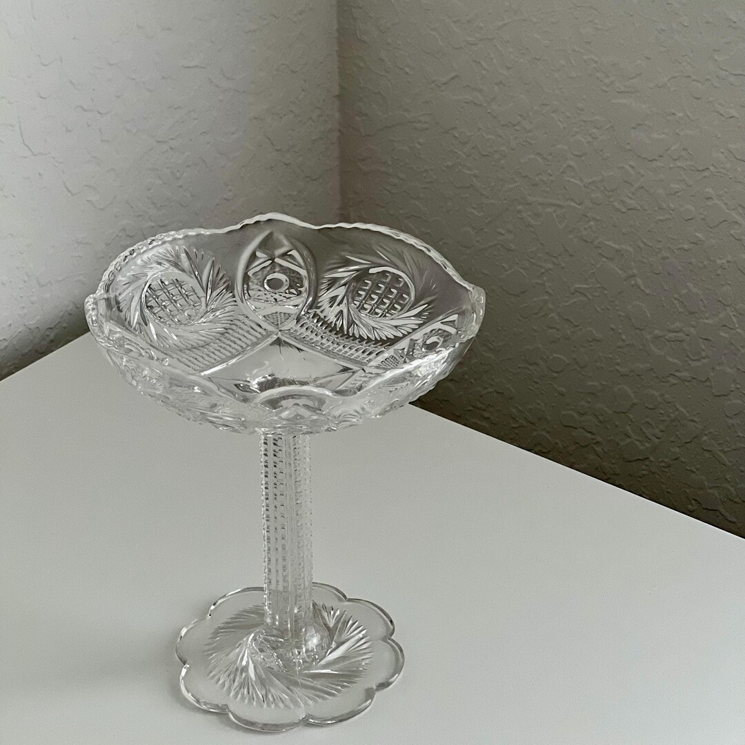 Vintage Mckee Sunburst Cut Glass Round Compote EAPG Glass - Etsy