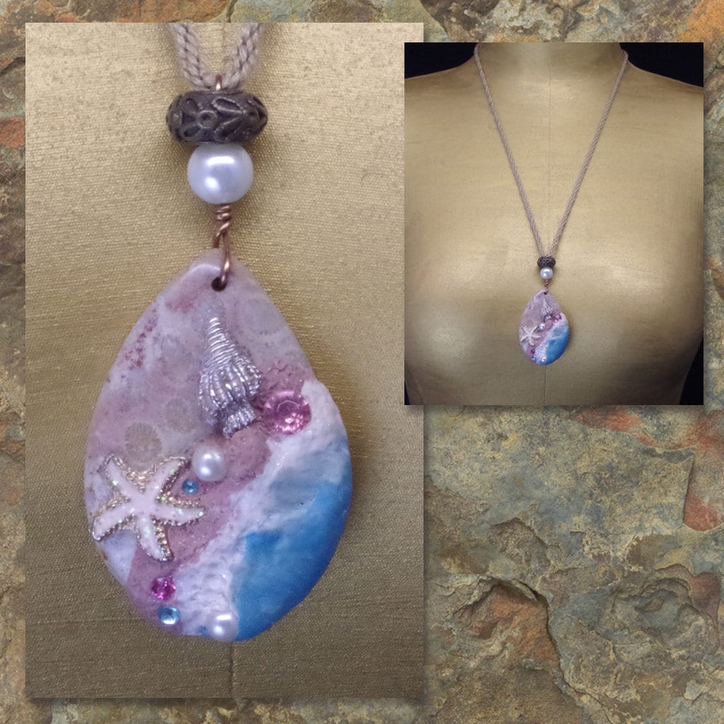 Seascape Necklace Gemstone With Sculpted Beach, Seashells and Treasure ...