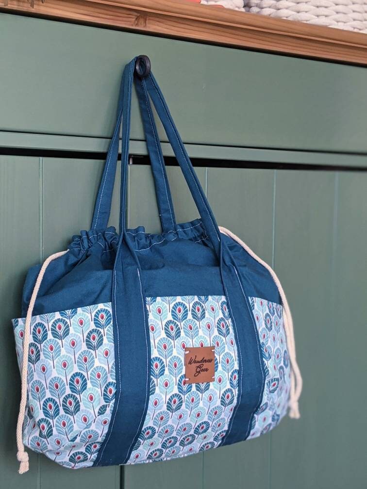 Drawstring Tote Bag With Exterior Pockets || Handbag || Crafters Bag ...