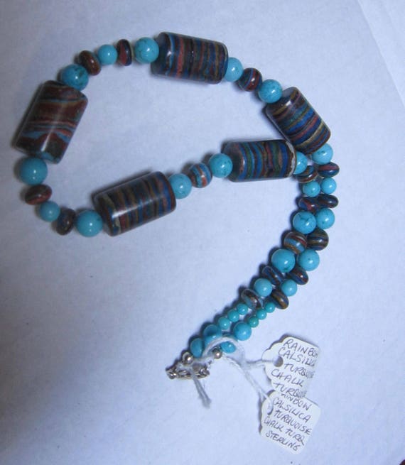 Rainbow Calsilica Turquoise and Chalk Turquoise Necklace | Etsy