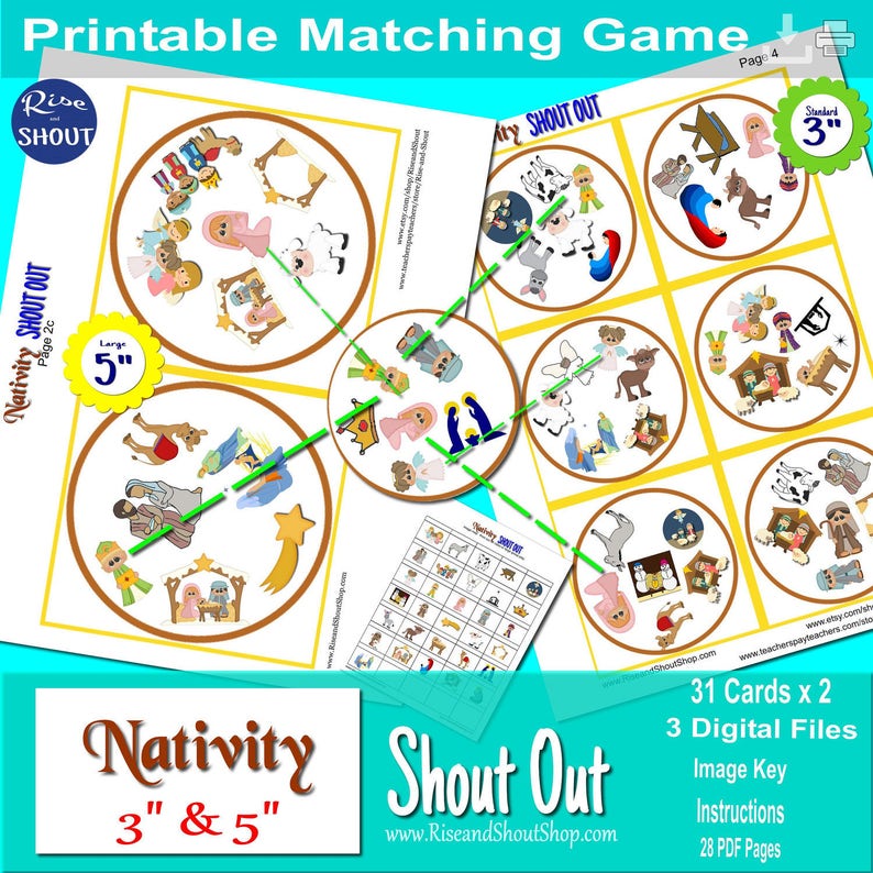 NATIVITY MATCHING GAME Shout Out; 31 Christ Centered Christmas Cards ...