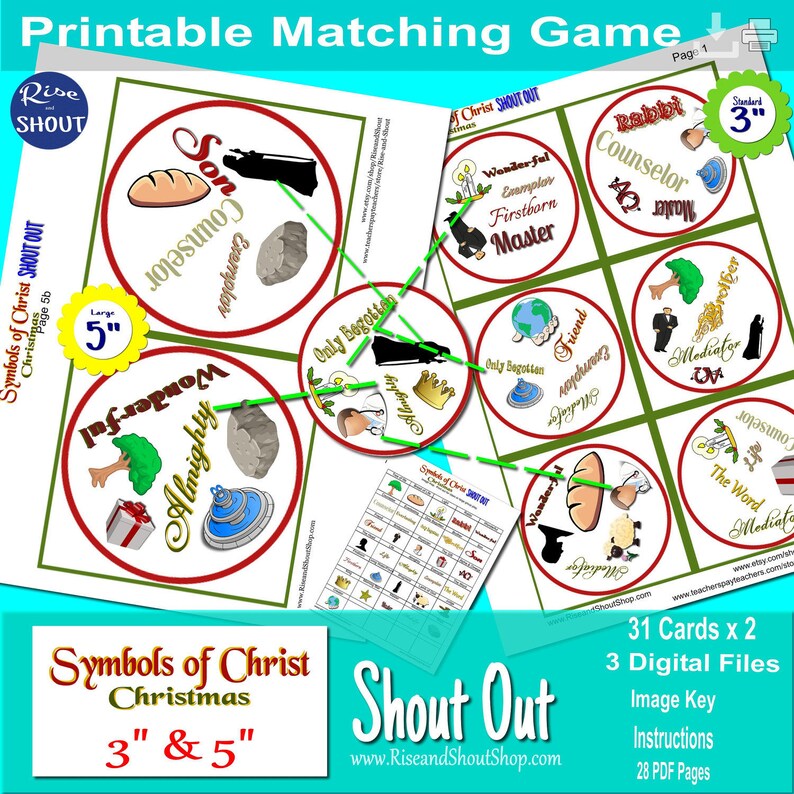 SYMBOLS of CHRIST CHRISTMAS Matching Game Shout Out; 31 - 3" or 5 ...