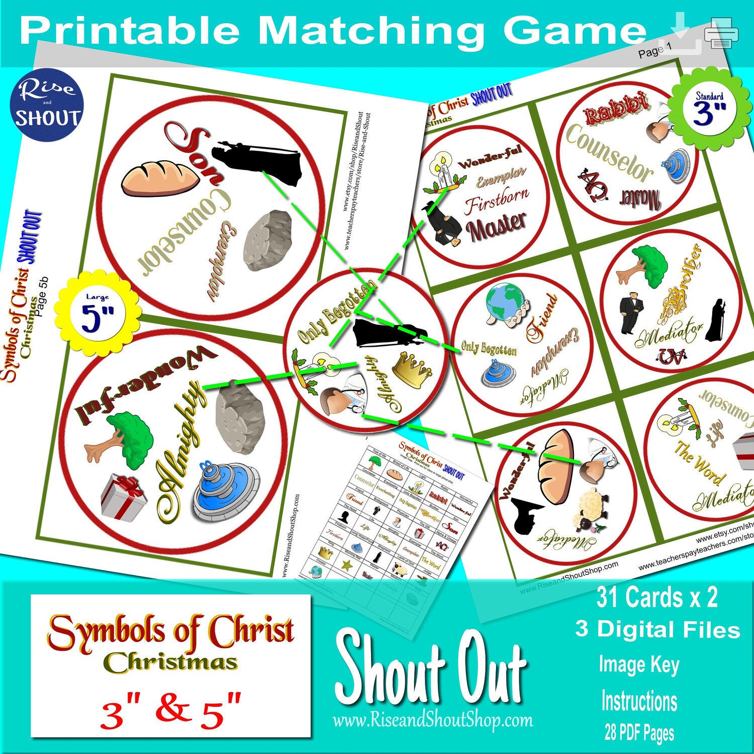 SYMBOLS of CHRIST CHRISTMAS Matching Game Shout Out 31 3 or 5 Cards ...