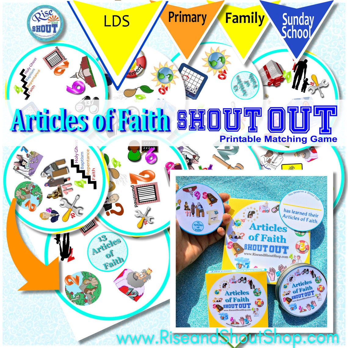 ARTICLES of FAITH Game Shout Out; Spot the Match Game; 3" & 5" Circle ...