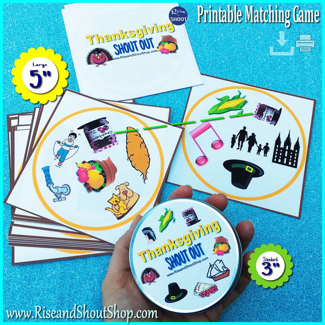 THANKSGIVING GRATITUDE Matching GAME Shout Out; 31 Cards, 3" & 5 ...