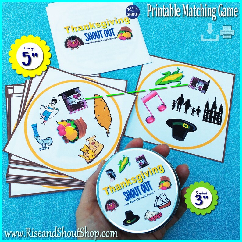 THANKSGIVING GRATITUDE Matching GAME Shout Out; 31 Cards, 3" & 5 ...