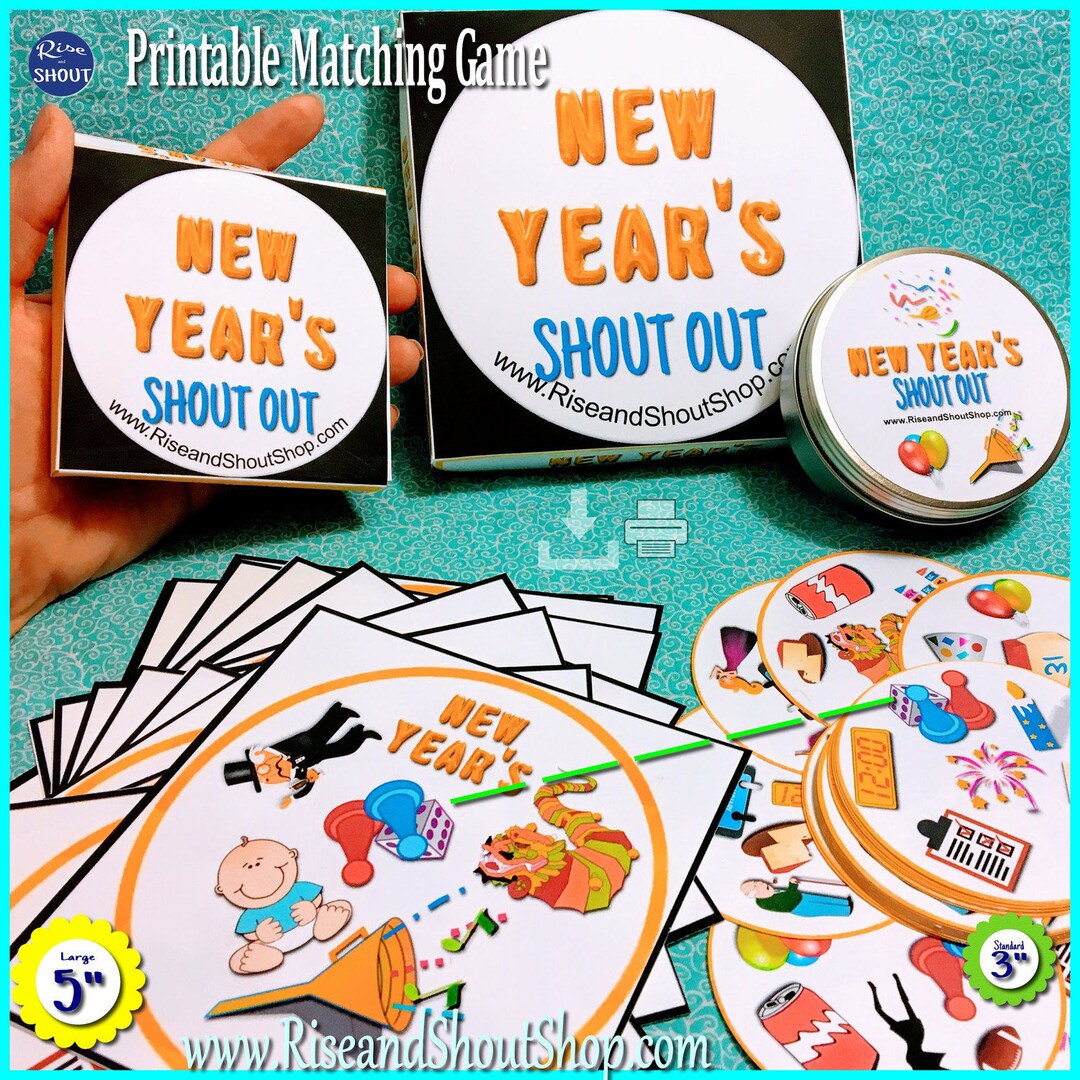 New Year's Eve or Day Matching Game SHOUT OUT; 31 3" or 5" Cards ...
