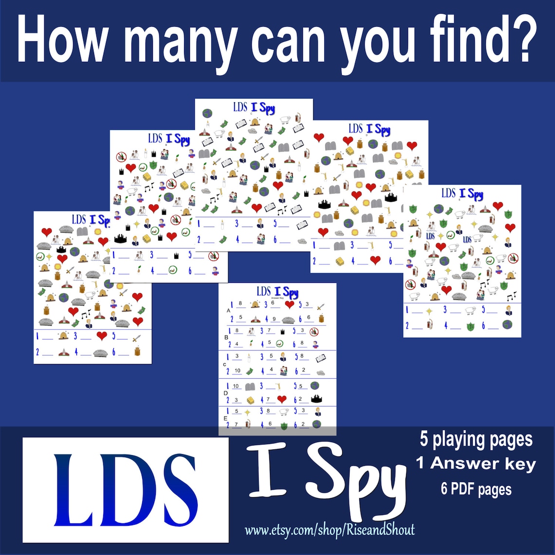 LDS I Spy, Find the Pictures, Count the Images, 5 Pages, 1 Answer Key ...